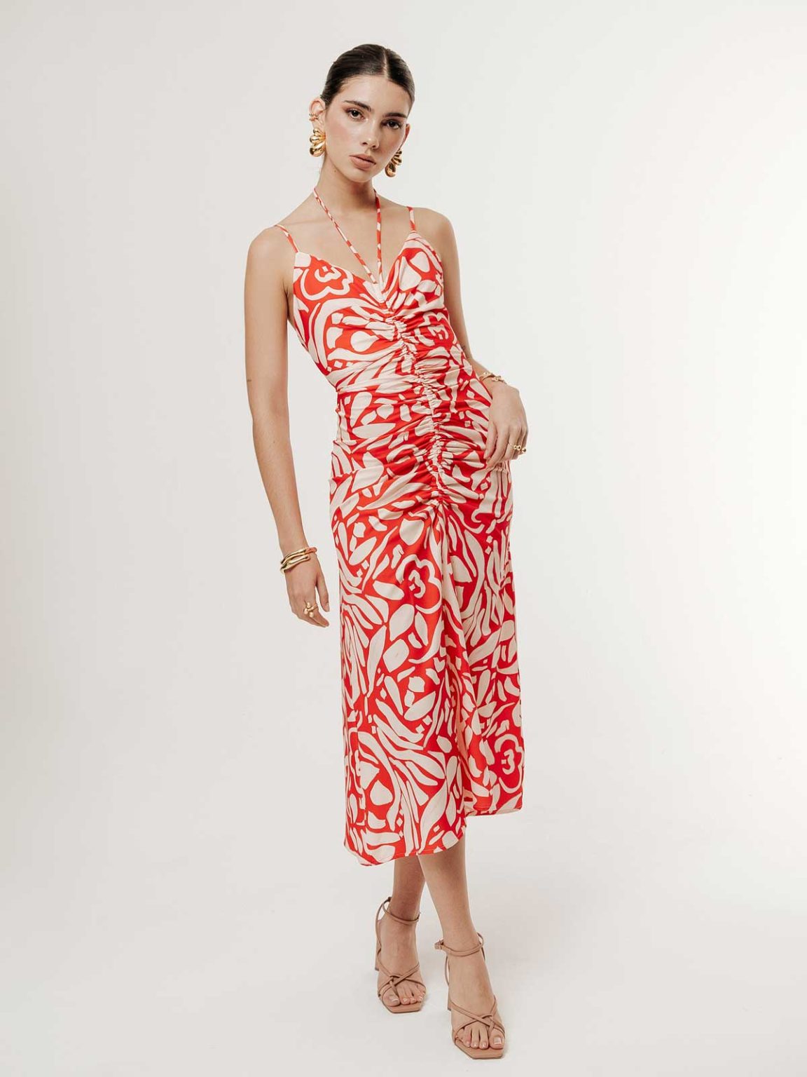 AUDRINA RED TRIBAL PRINT DRESS - Landa Shop