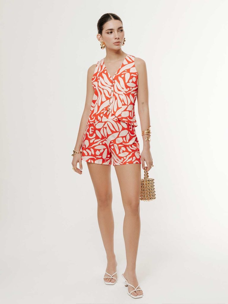 SHORT RED TRIBAL PRINT - Landa Shop