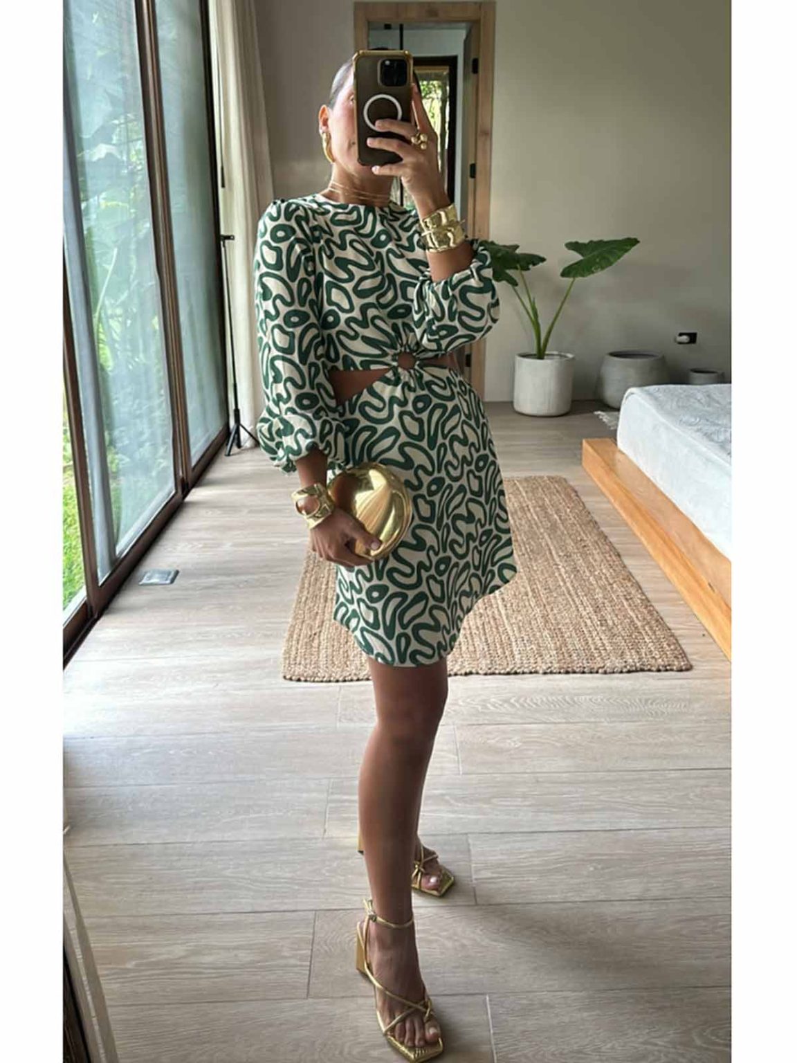 FANNY DRESS GREEN ORGANIC PRINT - Landa Shop