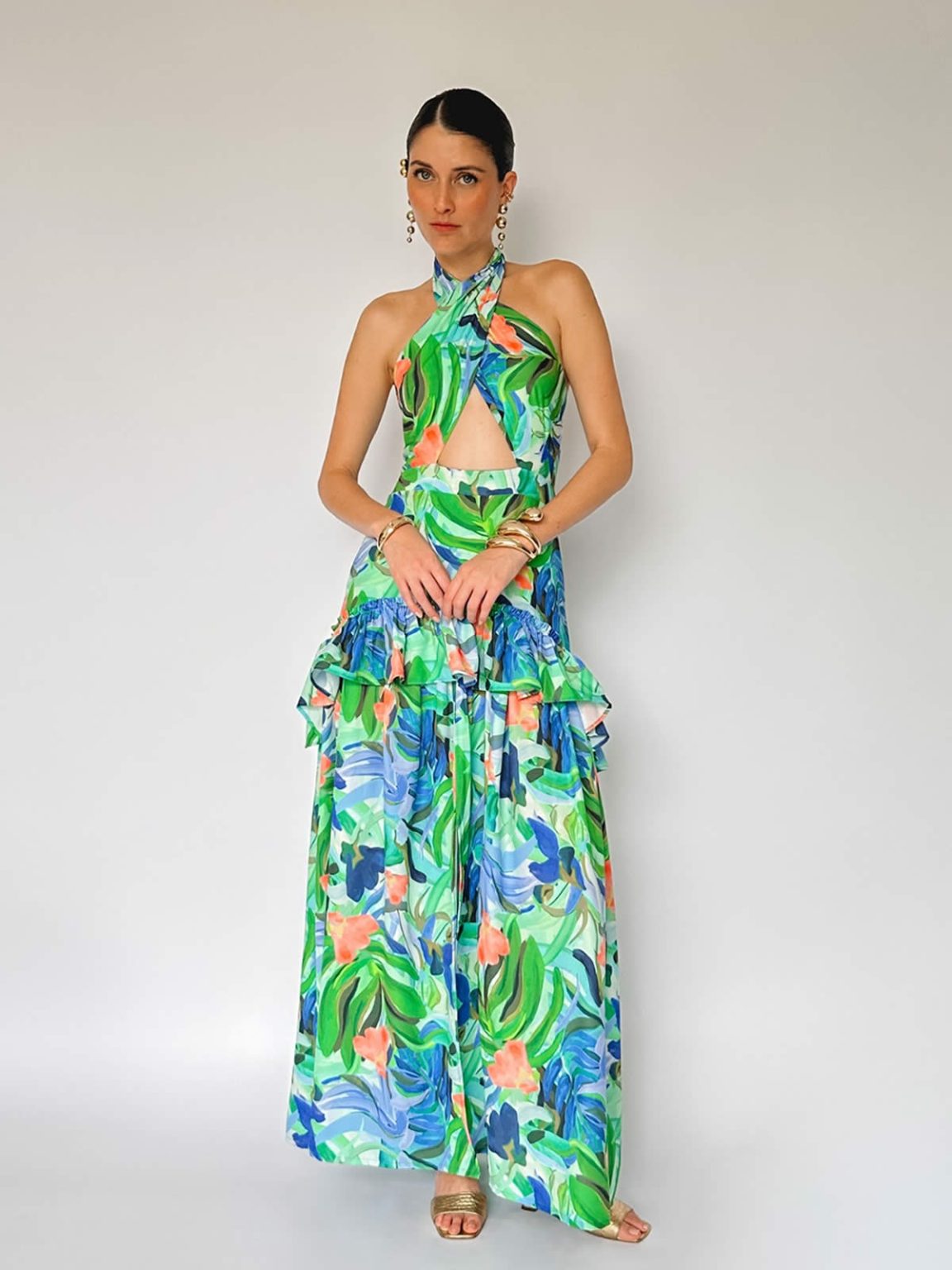 JANNINA BLUE AND GREEN FLORAL DRESS - Landa Shop