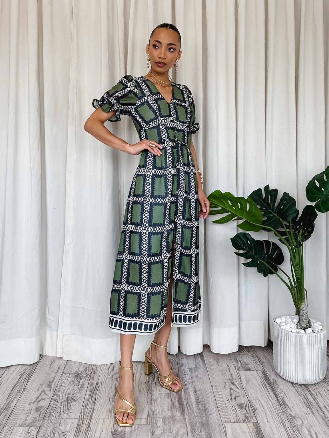 AMANDA DRESS GREEN PATCH - Landa Shop